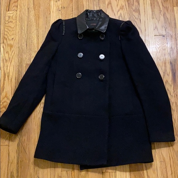 Maje | Jackets & Coats | Maje Hamlet Jacket Navy With Black Leather ...